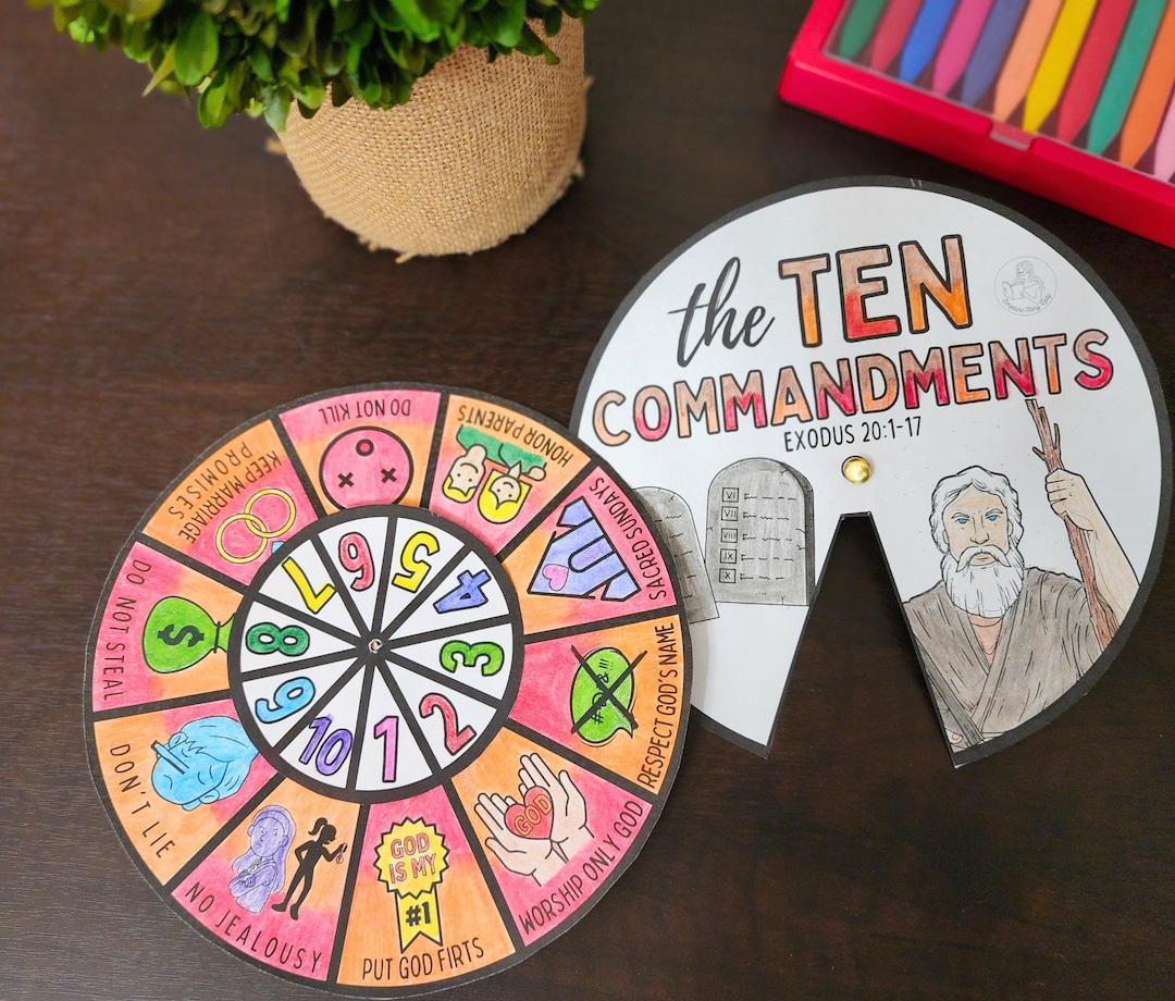 Ten Commandments Exodus Moses Old Testament Coloring Spinner Wheel ...