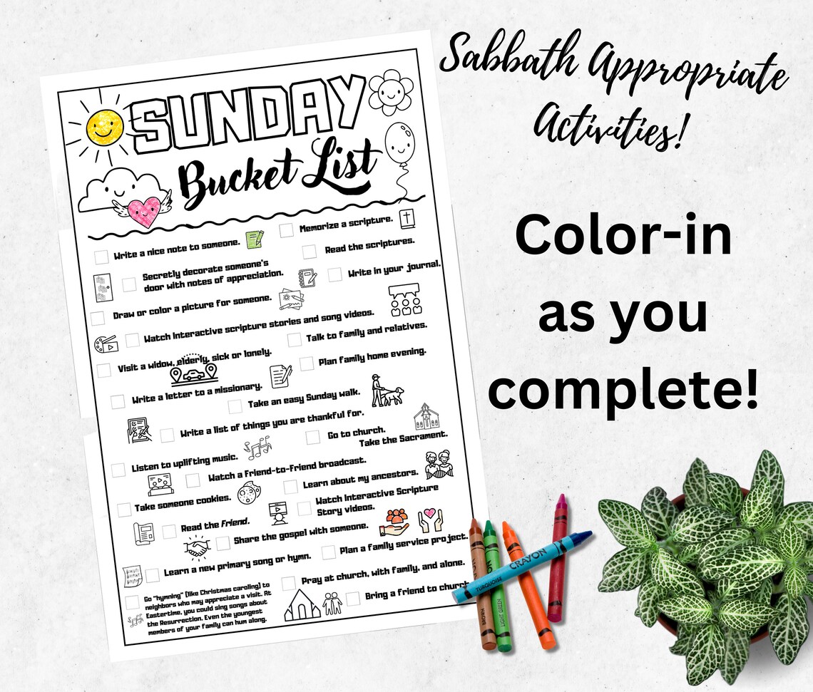 Sabbath Day Holy Sunday Bucket List Poster | Keep Sabbath Holy Kids ...