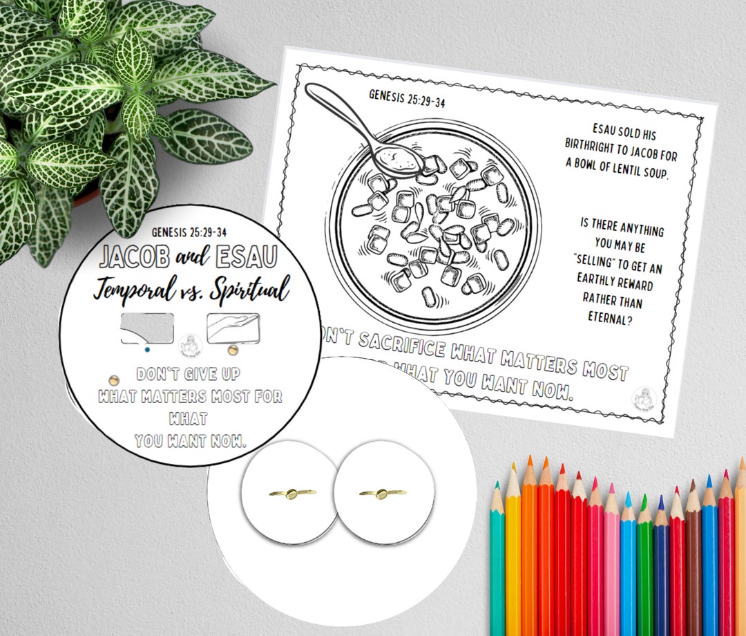 Jacob and Esau Bible Coloring Spinner Wheel & Coloring Lesson Page ...