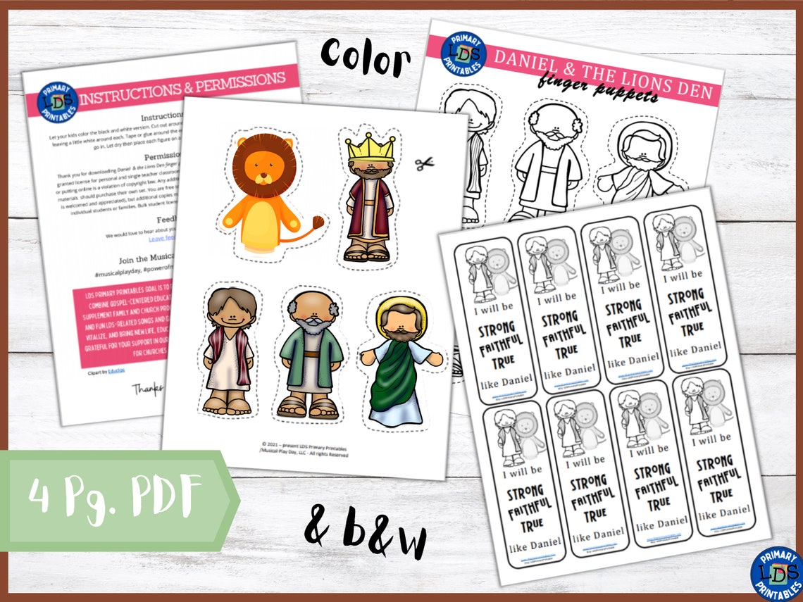 Daniel and the Lions Den Finger Puppets and Bookmark Handouts - Etsy
