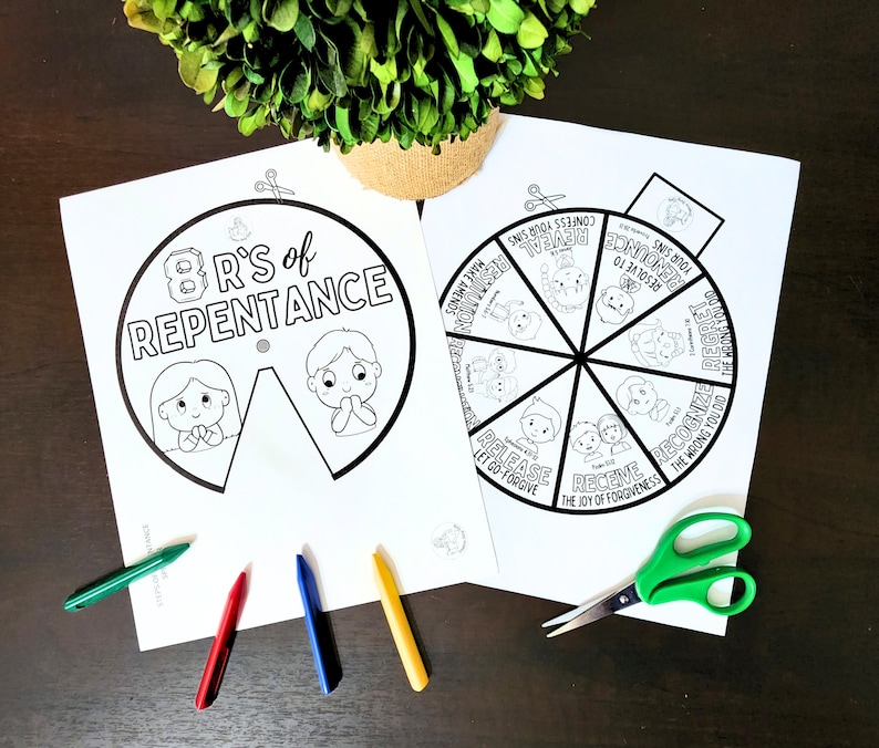 8 R's of Repentance Spinner Wheel & Coloring Page (mosiah 26:30) - LDS ...