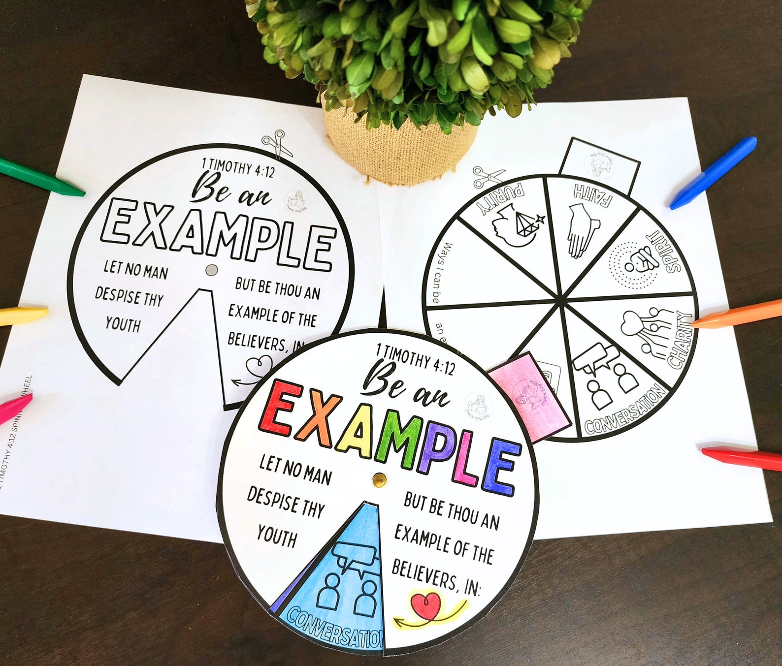 Good Example 1 Timothy 4:12, Coloring Spinner Wheel & Coloring Pg - Kids Bible Scripture ...