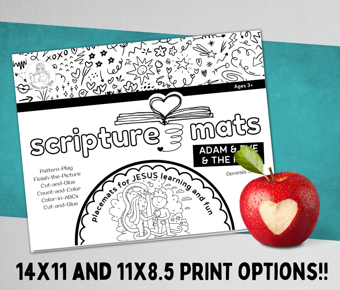 Adam & Eve 7 Scripture Activity Place Mats | Garden of Eden Genesis ...