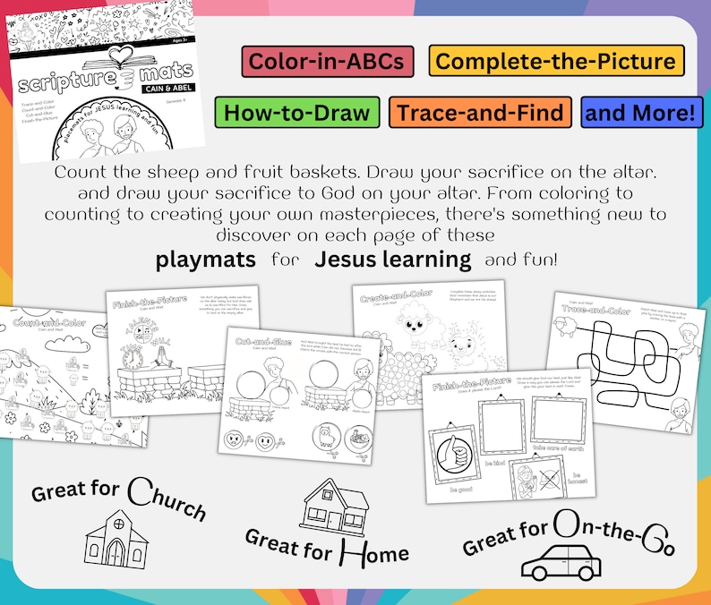 Cain & Abel 8 Scripture Activity Place Mats Genesis 4 Kids Table ...
