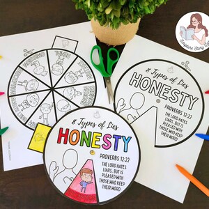 HONESTY & LYING Proverbs 12:22, 8 Types of Lies, Spinner Wheel+coloring ...