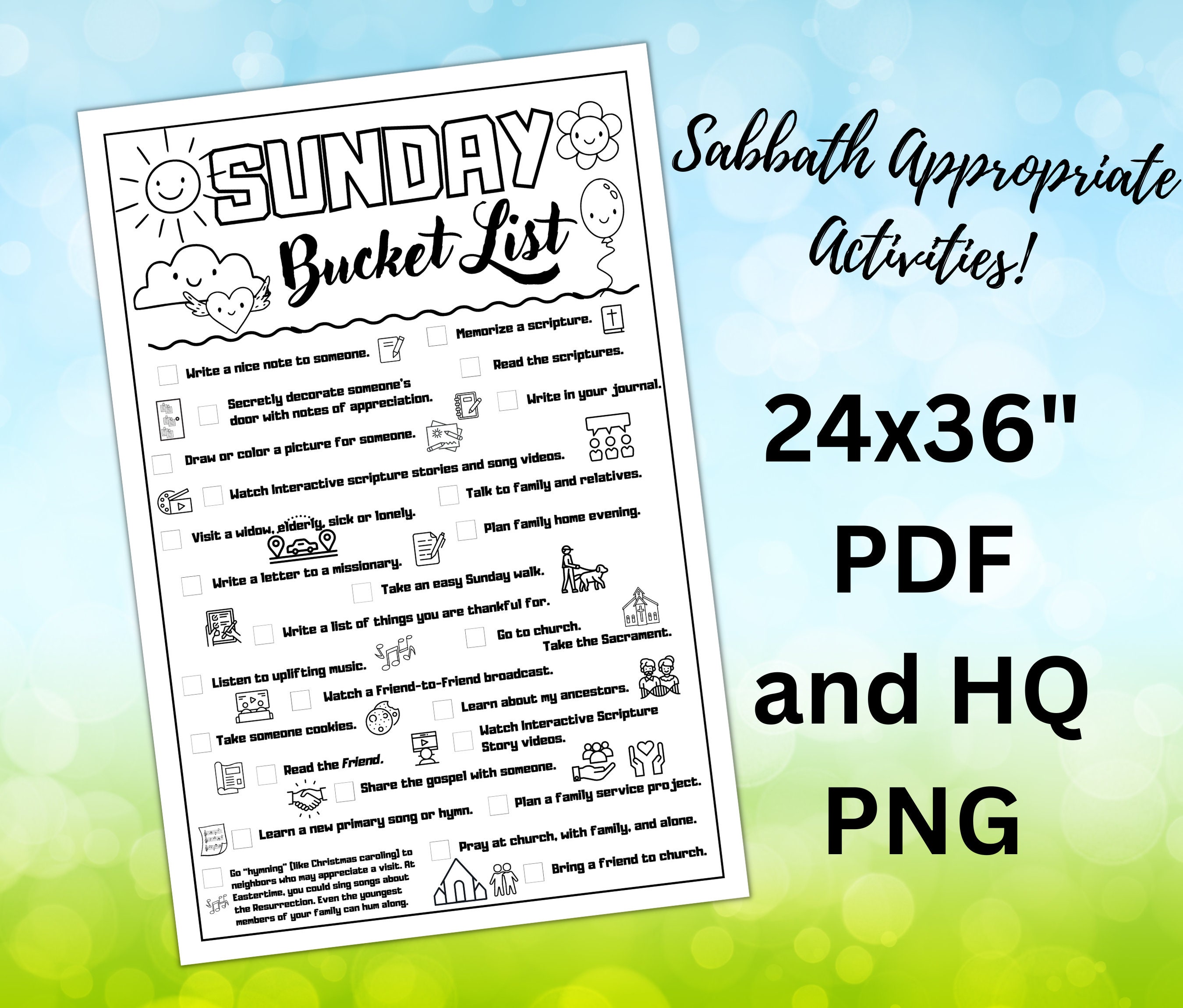 Sabbath Day Holy Sunday Bucket List Poster | Keep Sabbath Holy Kids ...