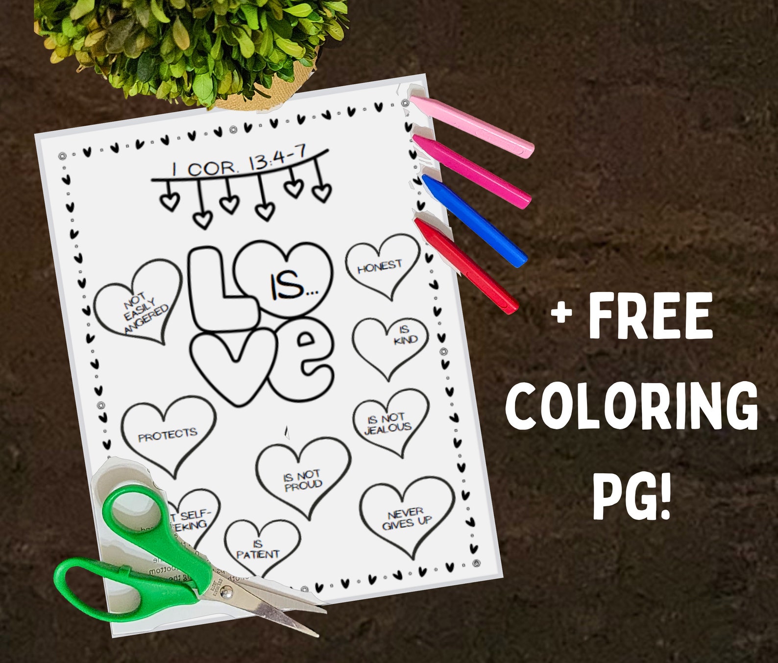 1 Cor 13:4-7 Love Charity Wreath & Coloring Pg Kids Bible Printable ...