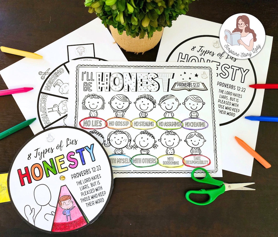HONESTY & LYING Proverbs 12:22, 8 Types of Lies, Spinner Wheel+coloring ...