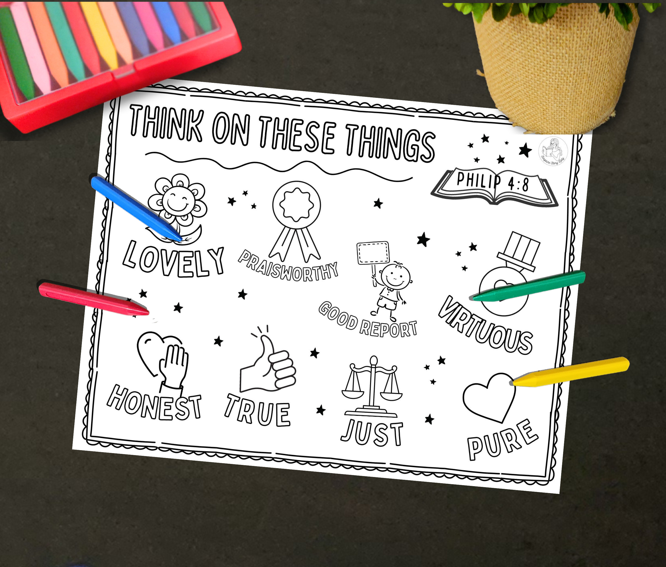 Think on These Things Philippians 4:8 Coloring Spinner Wheel AND Color ...