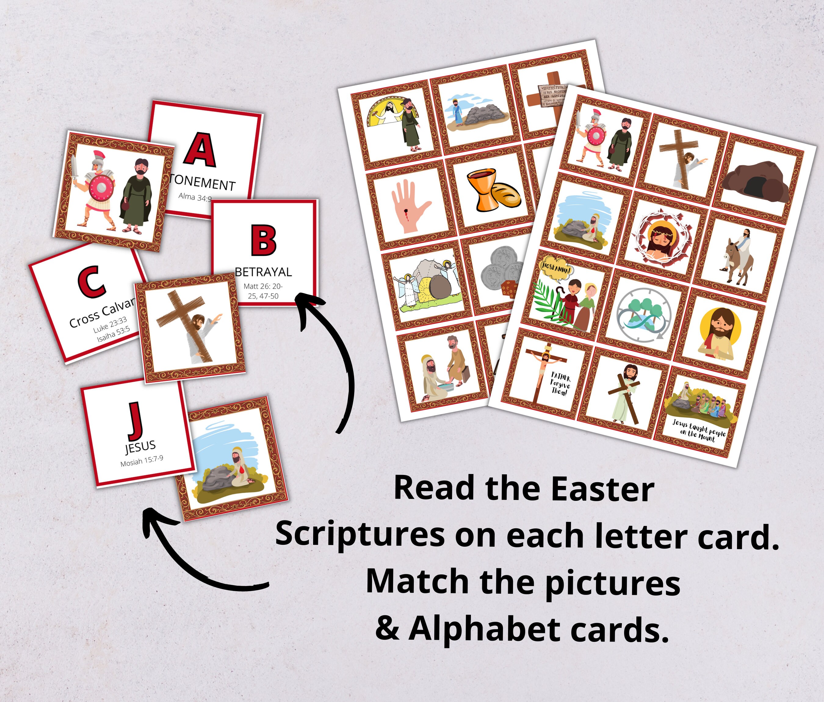 Easter Story Alphabet Game Jesus Resurrection Matching and Puzzle Bible ...