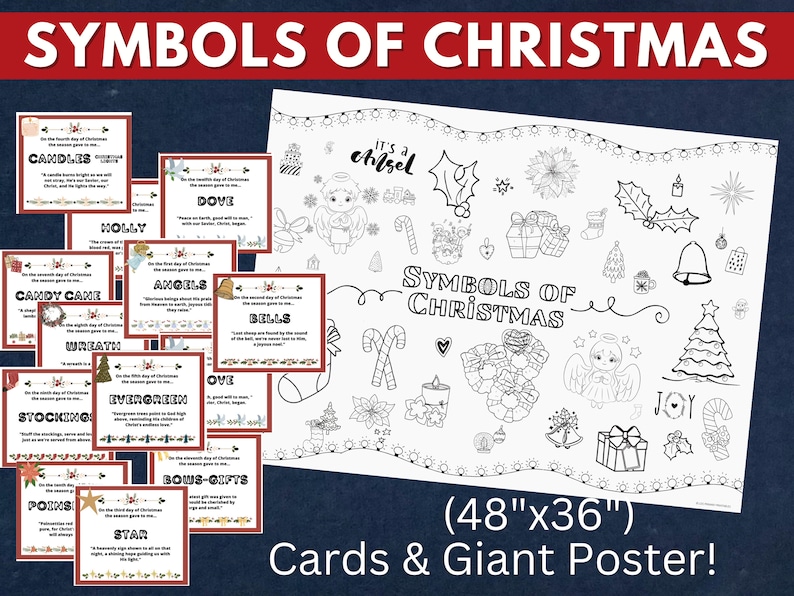 Twelve SYMBOLS of Christmas Card Poems & Giant Coloring Poster 12 Days ...