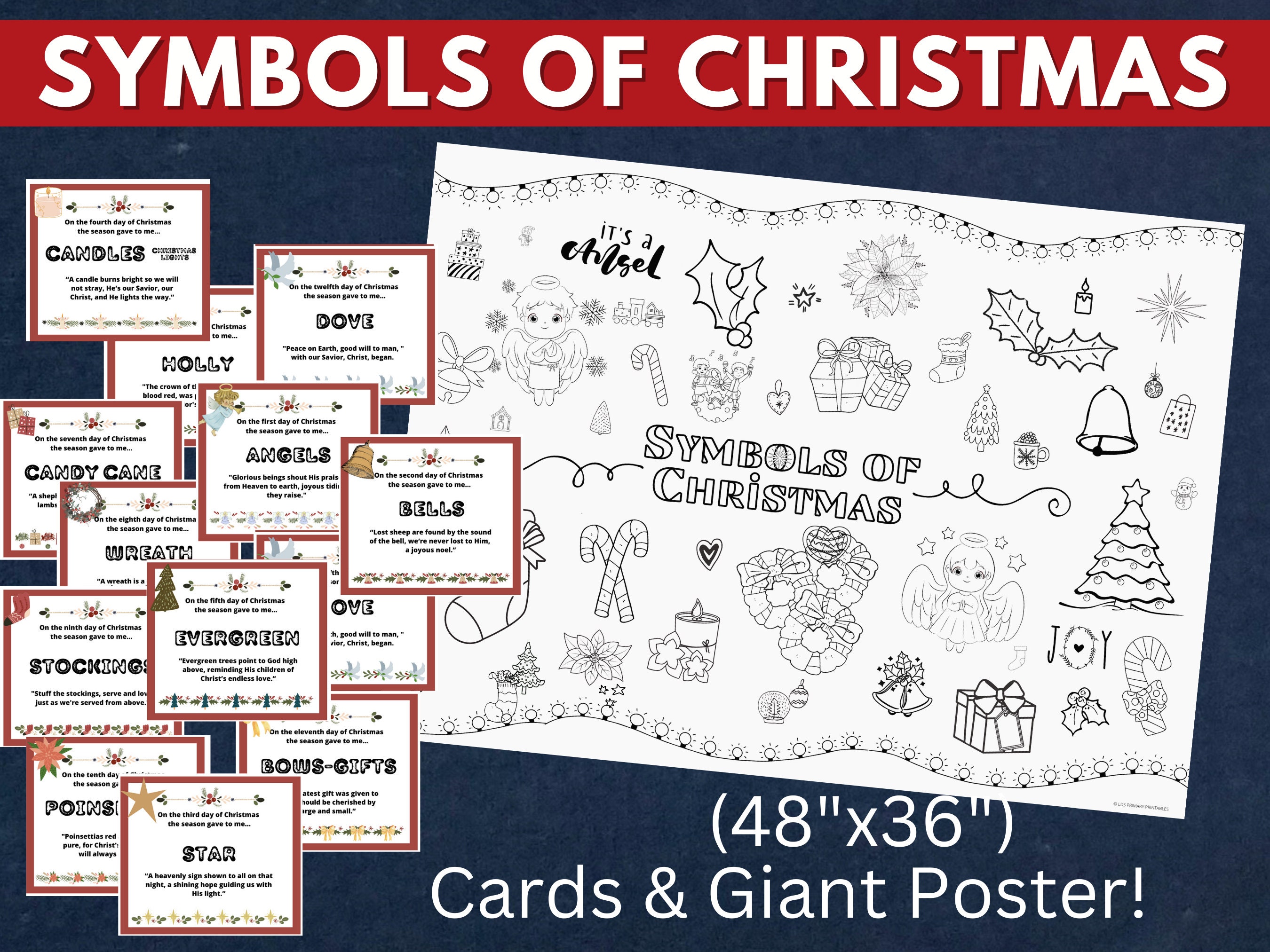 Twelve SYMBOLS of Christmas Card Poems & Giant Coloring Poster 12 Days ...