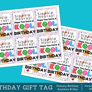 Cool Aid Birthday Gift Tags, Anyone Birthday, LDS Primary Birthday ...