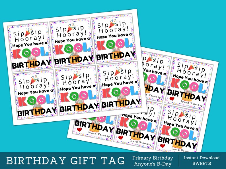 Cool Aid Birthday Gift Tags, Anyone Birthday, LDS Primary Birthday ...