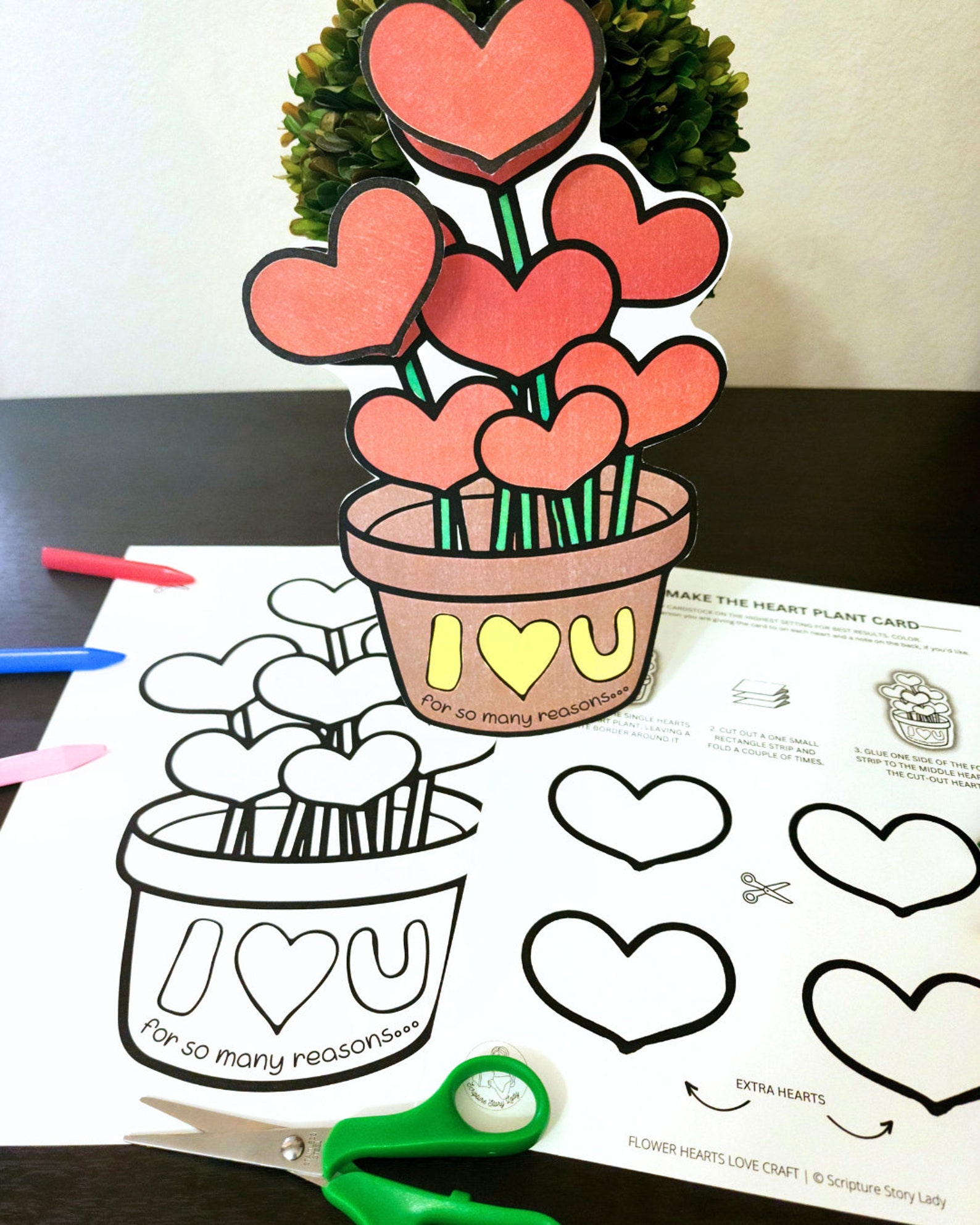 I Love You Heart Flowers Pot Printables - Mother's Father's Day Mom Dad ...