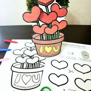 I Love You Heart Flowers Pot Printables - Mother's Father's Day Mom Dad ...