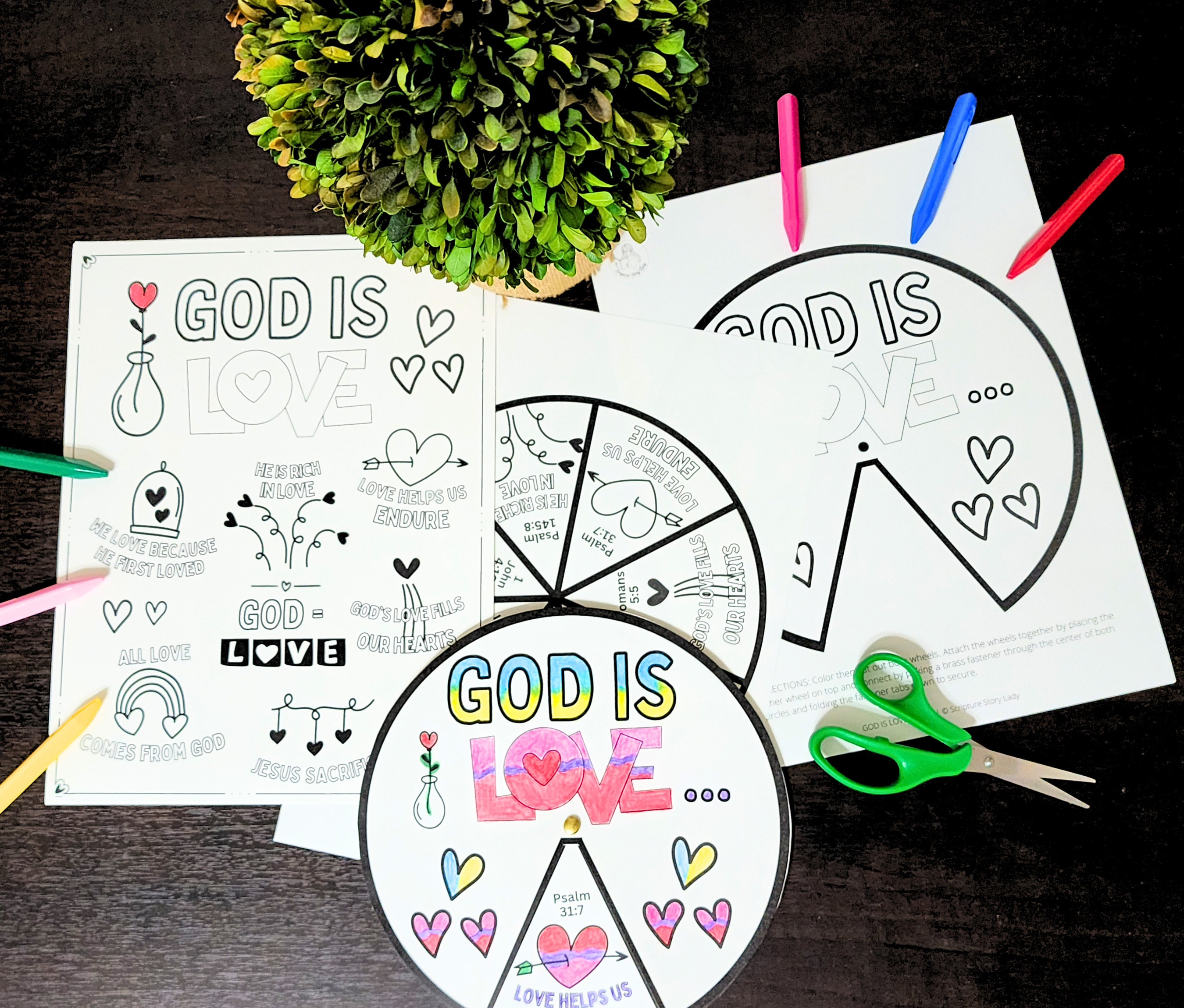 God is Love Spinner Wheel Craft & Coloring Page Kids Bible - Etsy