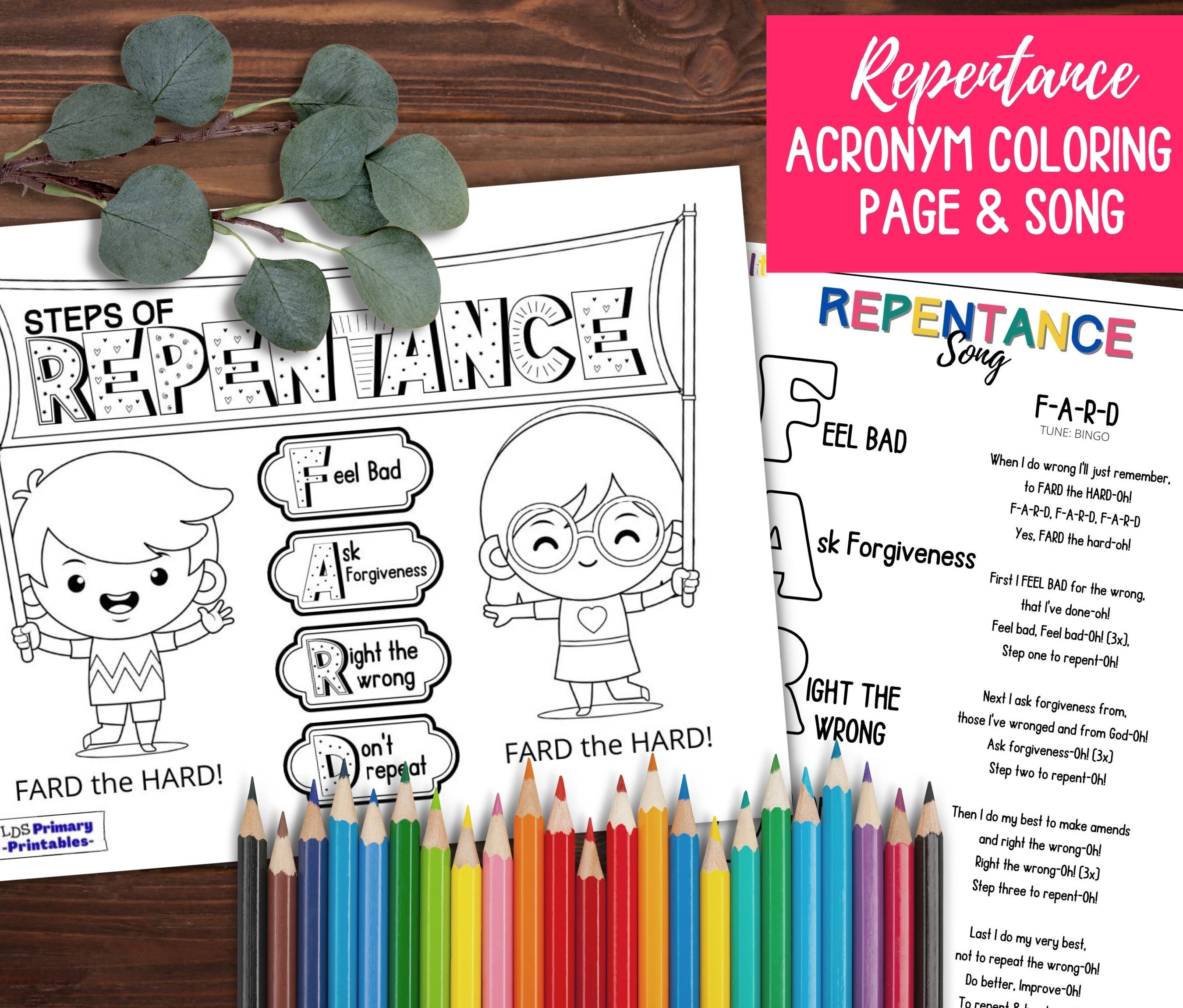 Repentance Activity Bundle: Matching Coloring Page (Instant Download ...