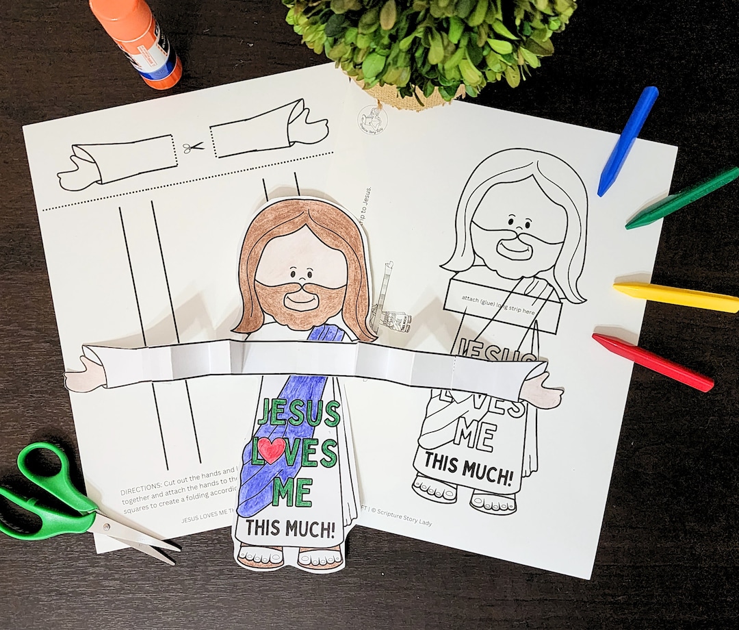Jesus Loves Me This Much Kids Bible Coloring Craft Printable - Bible-sunday School-come Follow ...