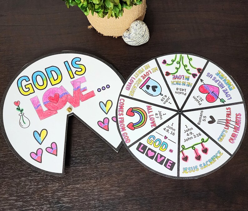 God is Love Spinner Wheel Craft & Coloring Page Kids Bible Printables Bible Scripture Verses ...