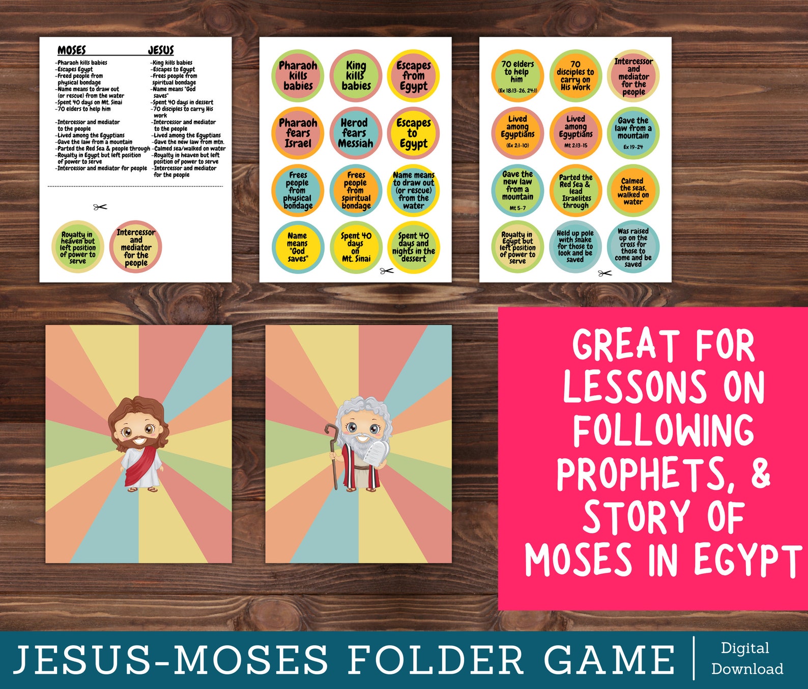 Moses & Jesus Similarities Folder Game Kids Bible Game Printables ...