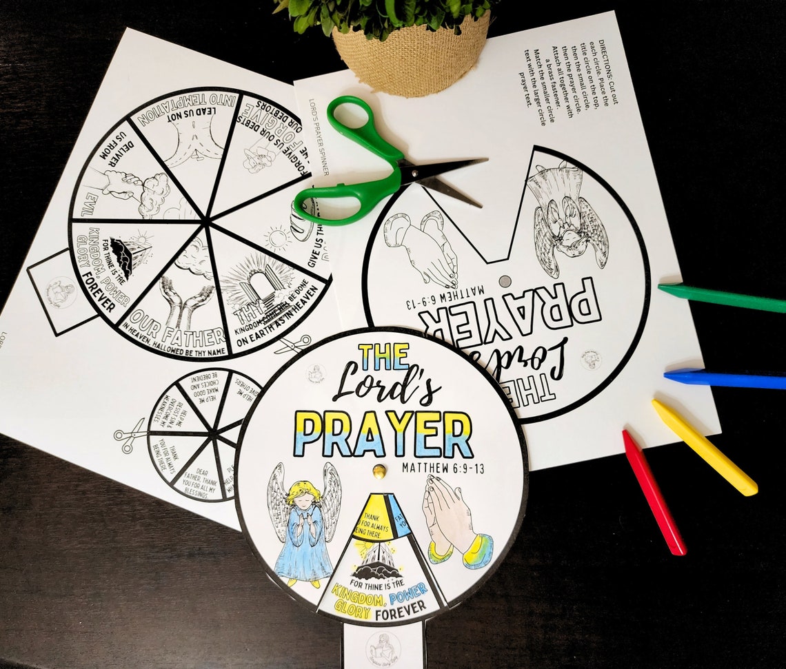 The Lord's Prayer Spinner Wheel & Coloring Pg Kids Bible Matching ...