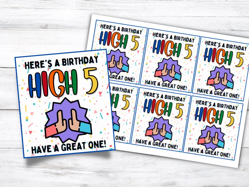 High Five Birthday Gift Tag Elementary Student Gift, Teacher Gift Tags ...