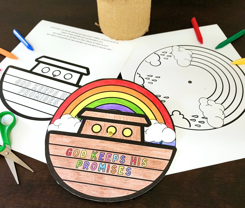God Keeps His Promises Noah & Ark Flood Coloring Spinner Wheel and ...