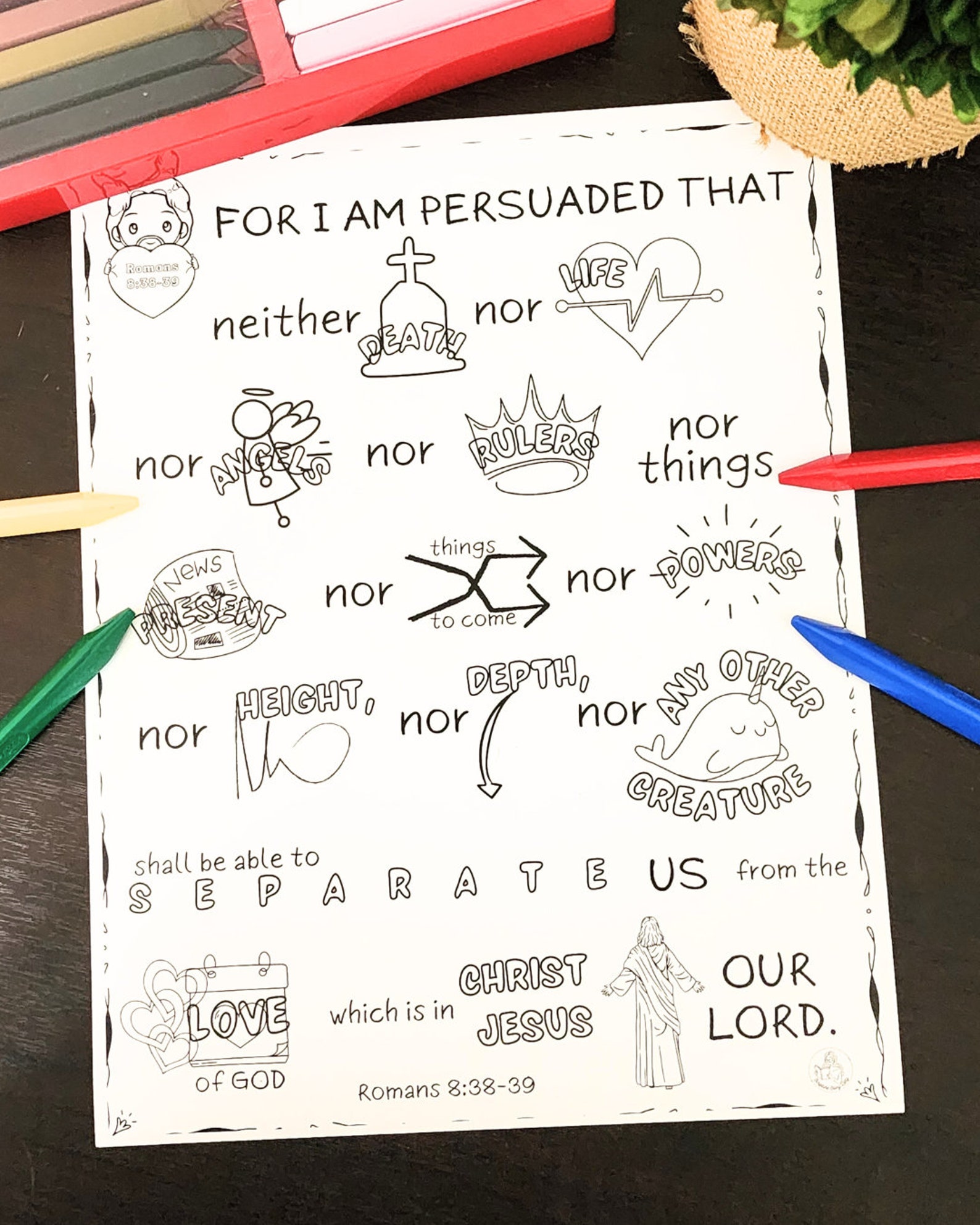Kids Bible Printables Romans 8:38-39 Heart Puzzles & Scripture Coloring ...