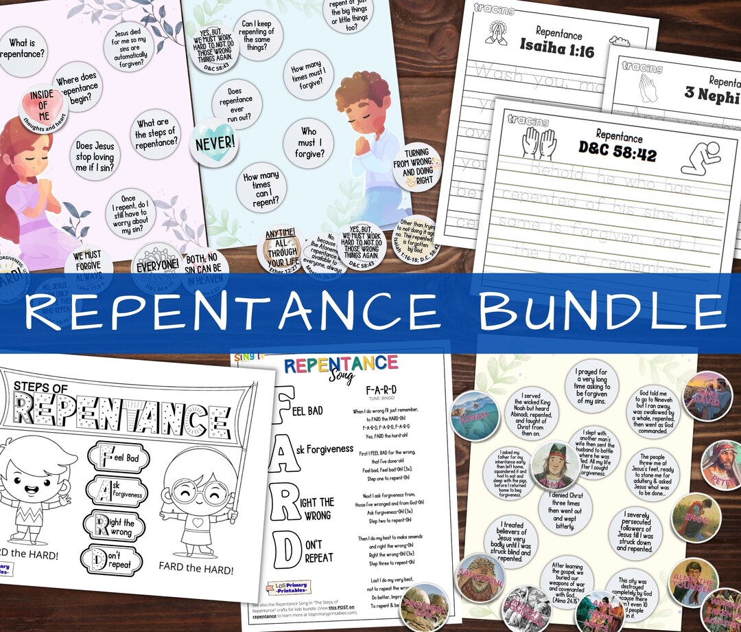 Repentance Activity Bundle: Matching, Coloring Page, Scriptures Trace ...