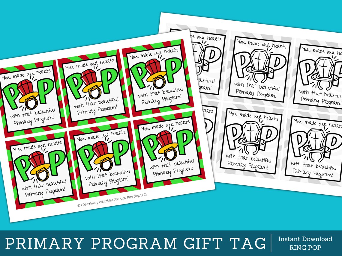 LDS Primary Program Ring Pop Gift Tag Digital Download Lds - Etsy