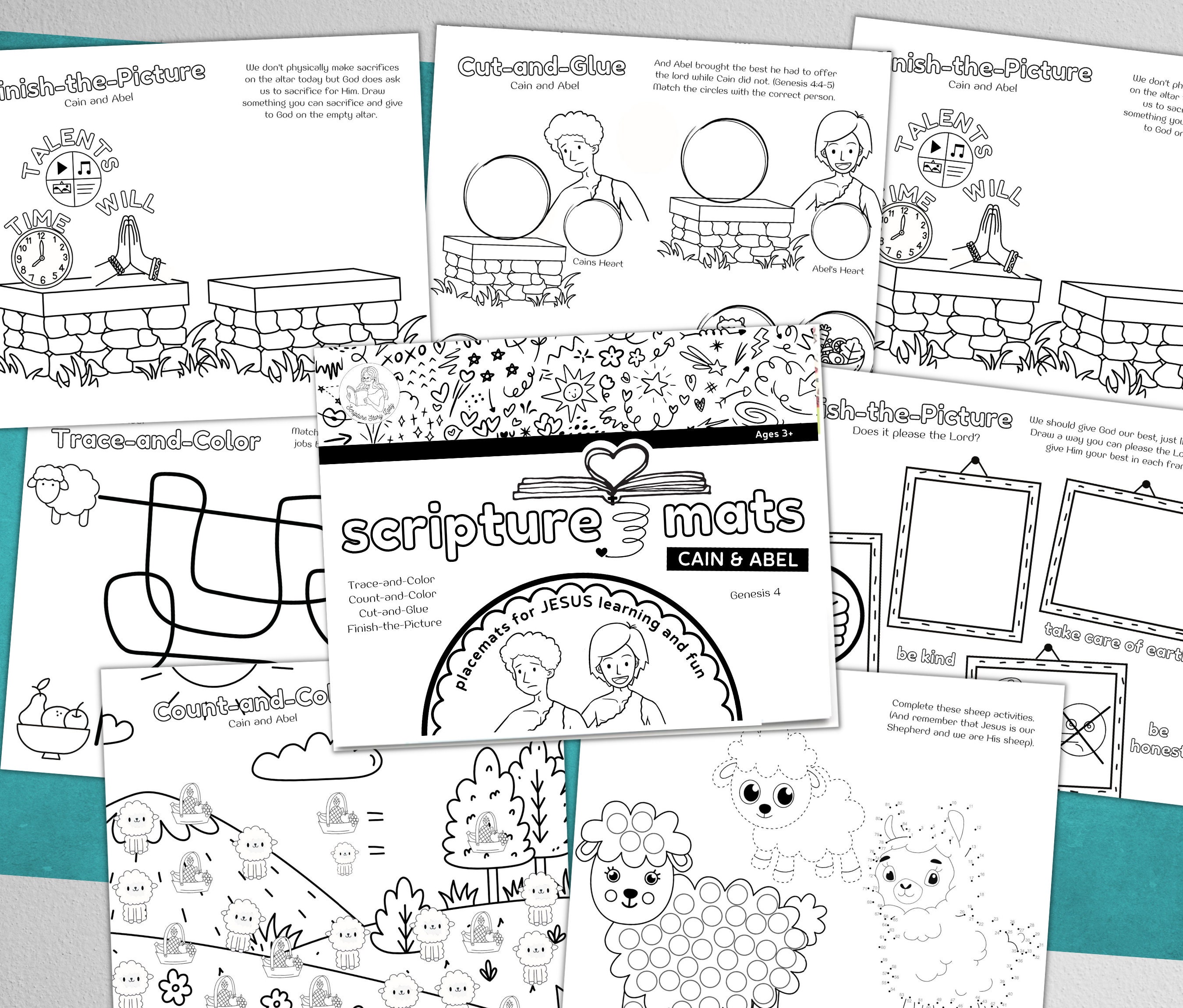 Cain & Abel 8 Scripture Activity Place Mats | Genesis 4 | Kids Table ...