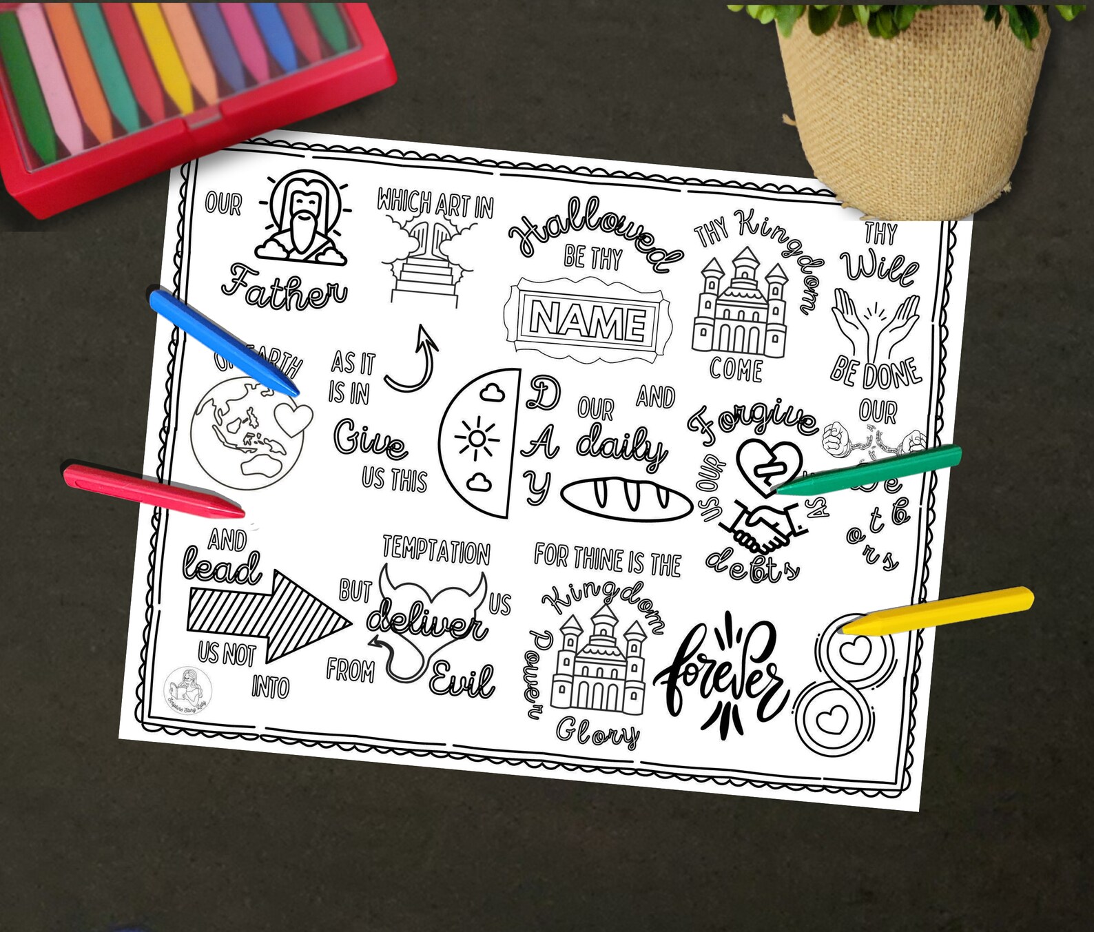 The Lord's Prayer Spinner Wheel & Coloring Pg Kids Bible Matching ...