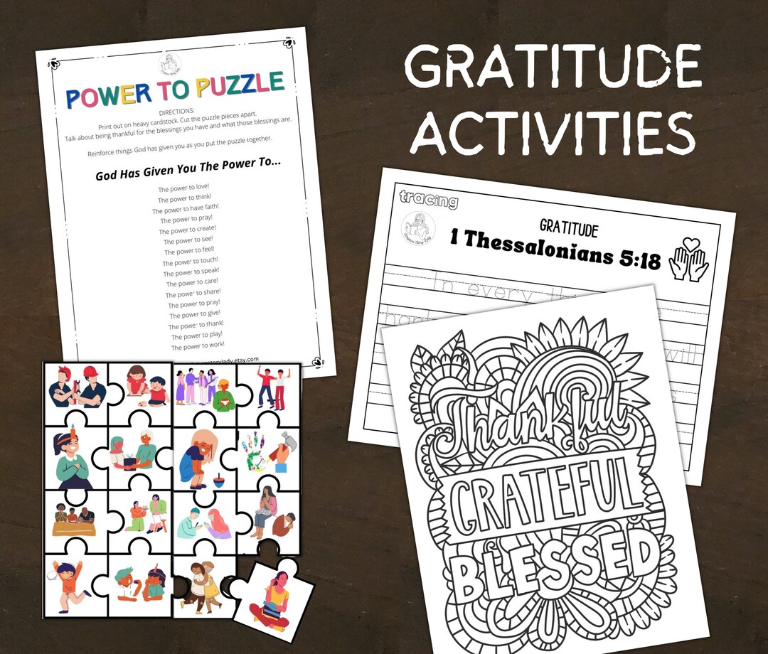Kids Gratitude Thankful Power to Puzzle Thess.scripture Trace Grateful ...