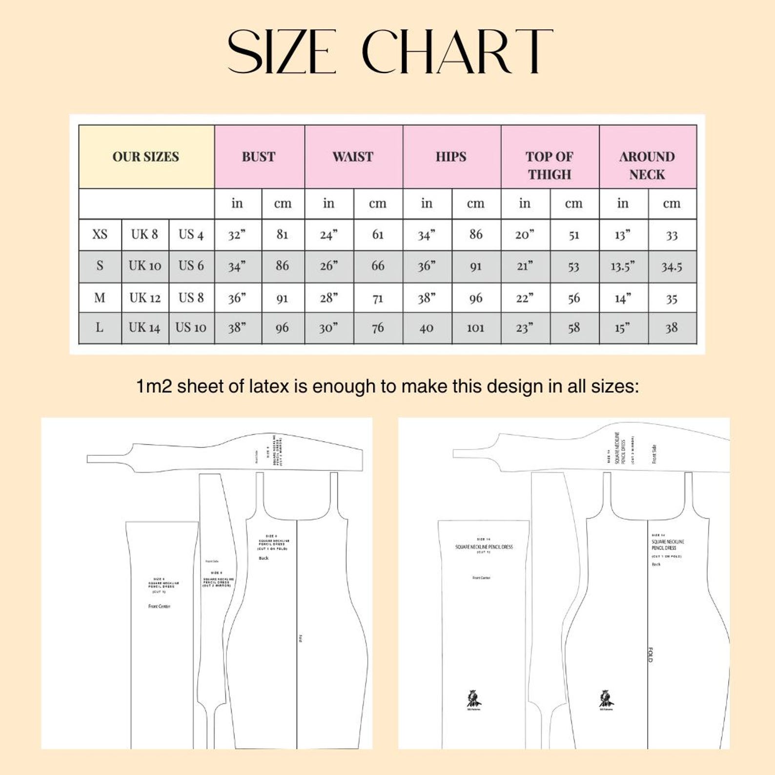 Latex Square Neckline Pencil Dress PDF Digital Pattern UK 8 14 Latex ...