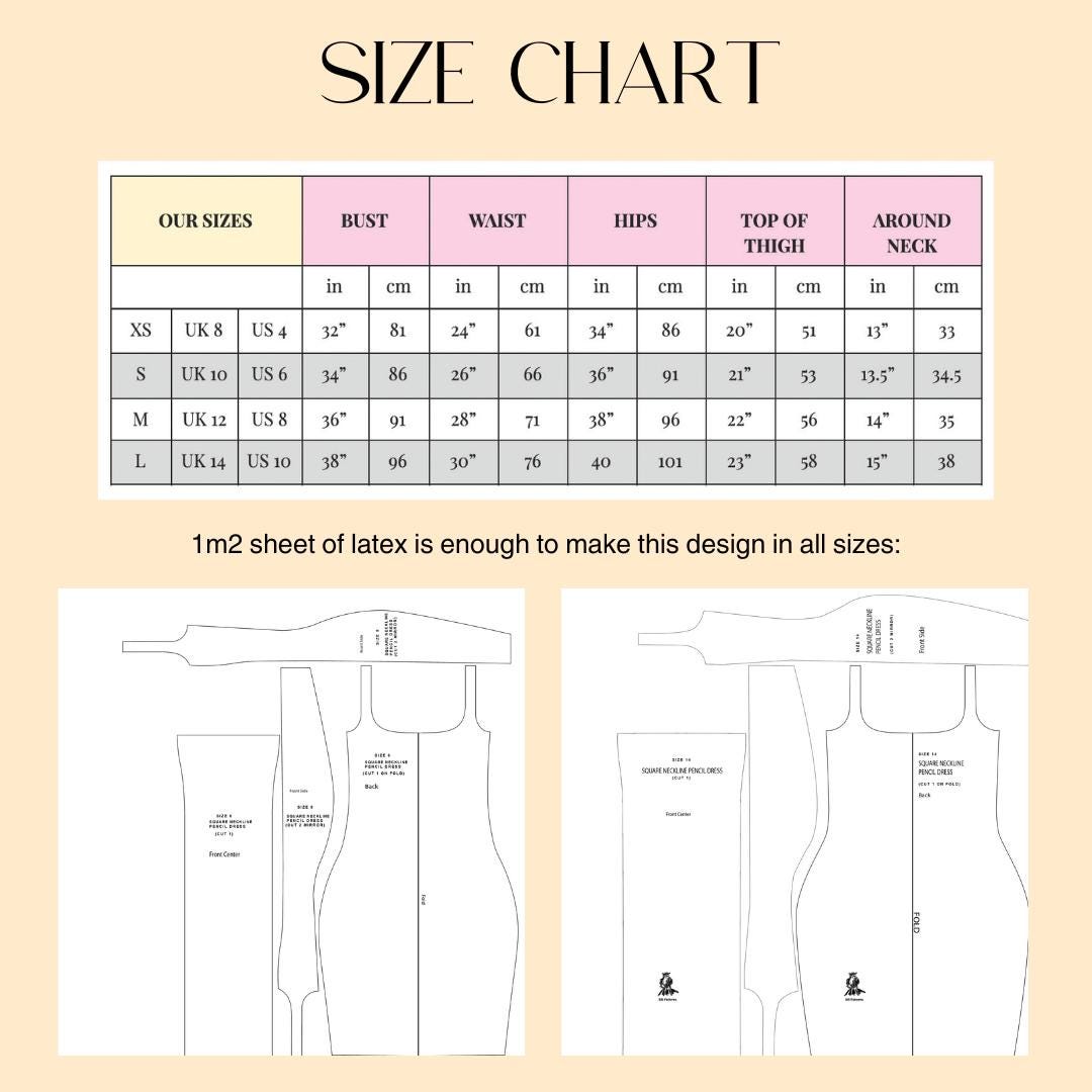 Latex Square Neckline Pencil Dress PDF Digital Pattern UK 8 - 14 ...