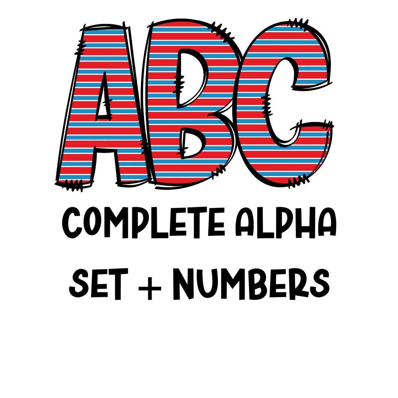 Red Blue Stripes Alpha Doodles | Doodle Letters | Lowercase, Numbers ...