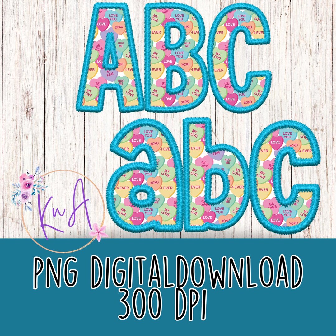 Valentine Candy Hearts Embroidered Alpha Doodles | Doodles for Pngs ...