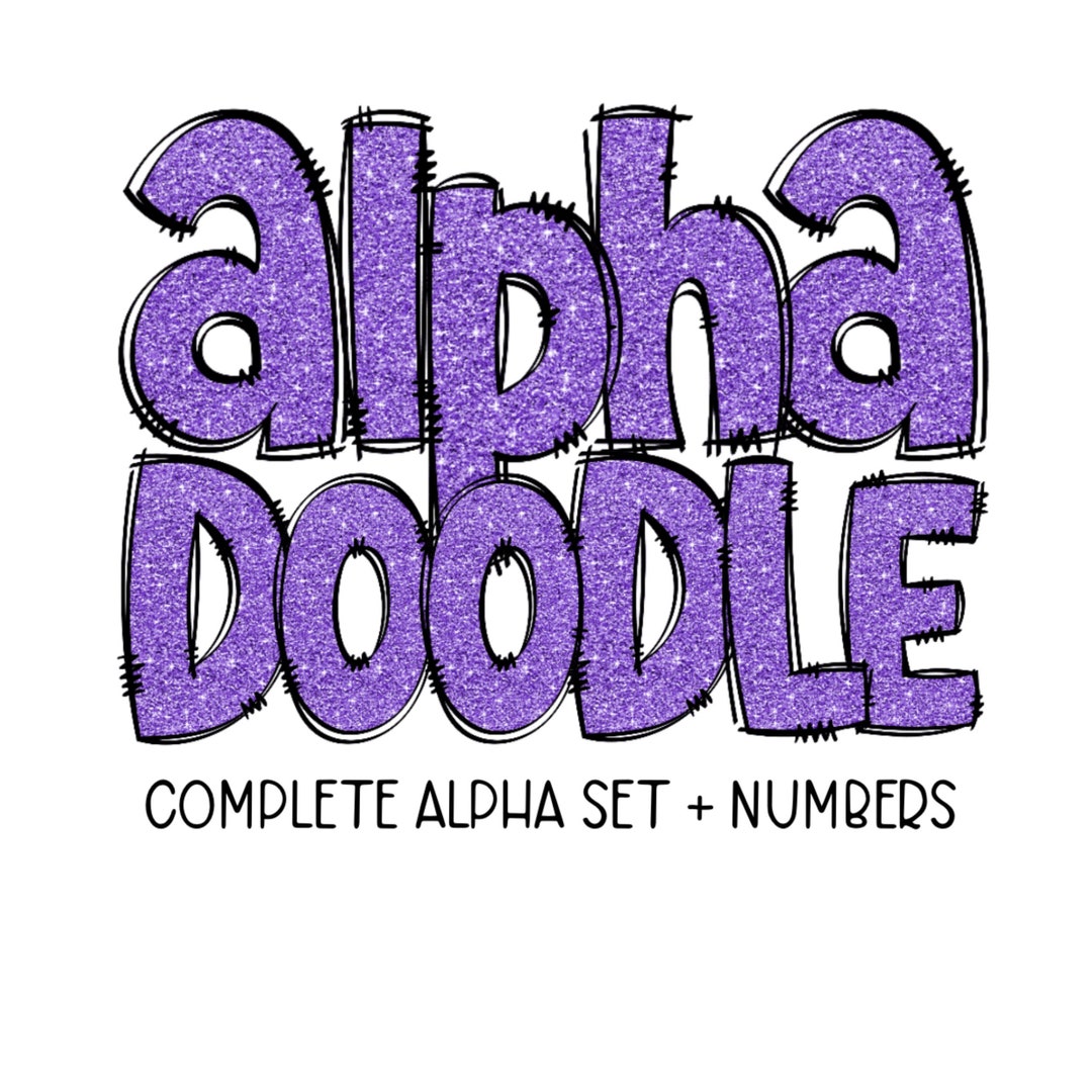 Purple Glitter Alpha Doodles | Doodle Letters | Lowercase, Numbers ...
