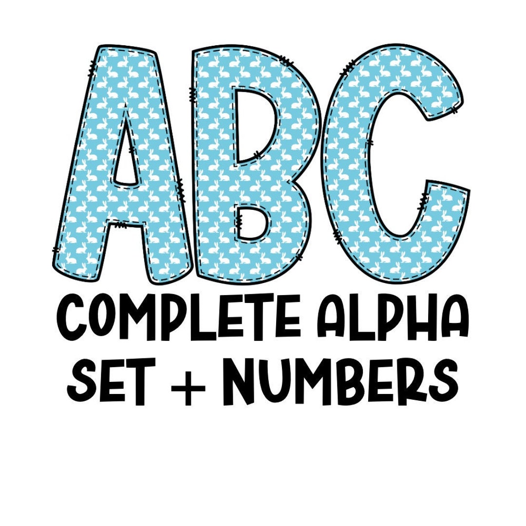 Blue Bunnies Alpha Doodles | Doodle Letters | Sublimation Downloads ...