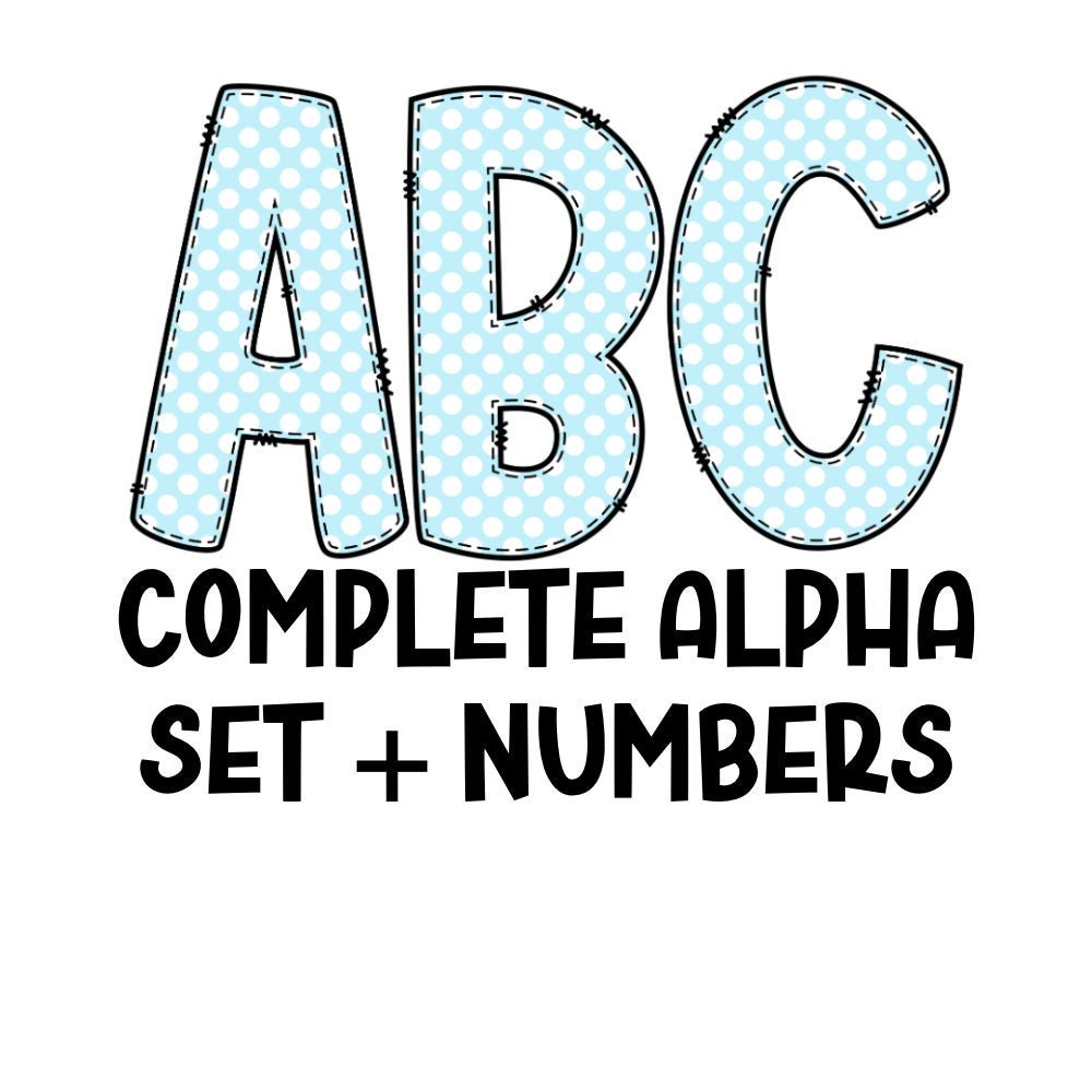 Light Blue With White Dots Alpha Doodles | Doodle Letters | Sublimation ...