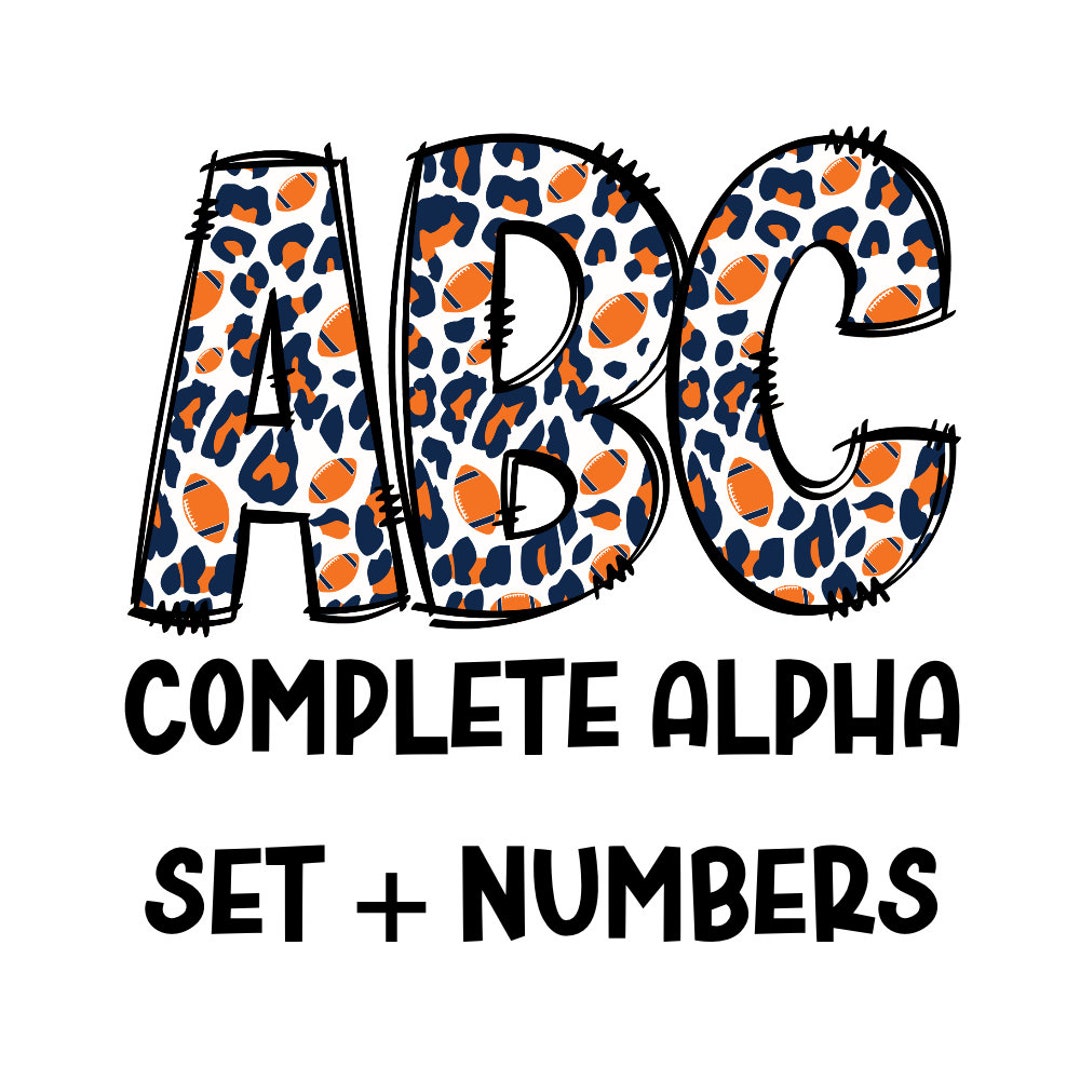 Navy Orange Football Leopard Alpha Doodles | Doodle Letters | Lowercase ...