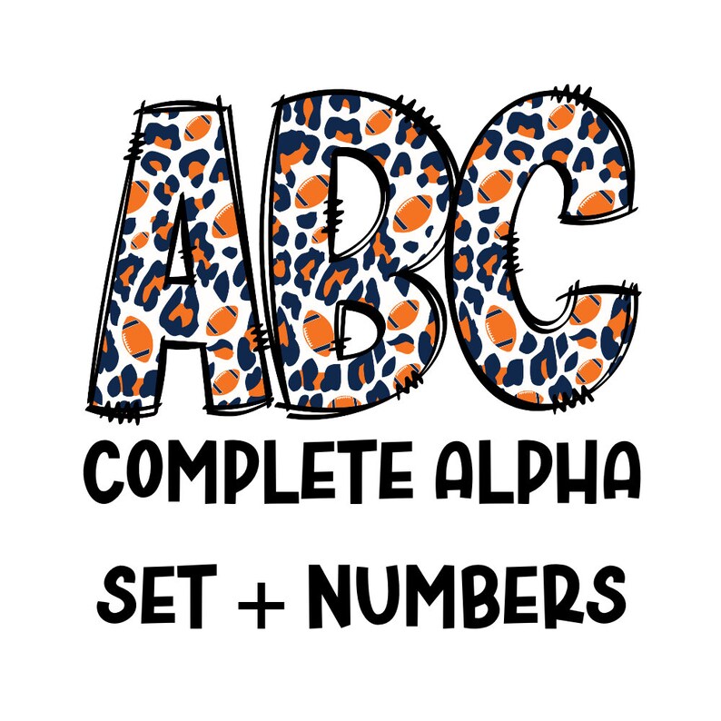Navy Orange Football Leopard Alpha Doodles | Doodle Letters | Lowercase ...