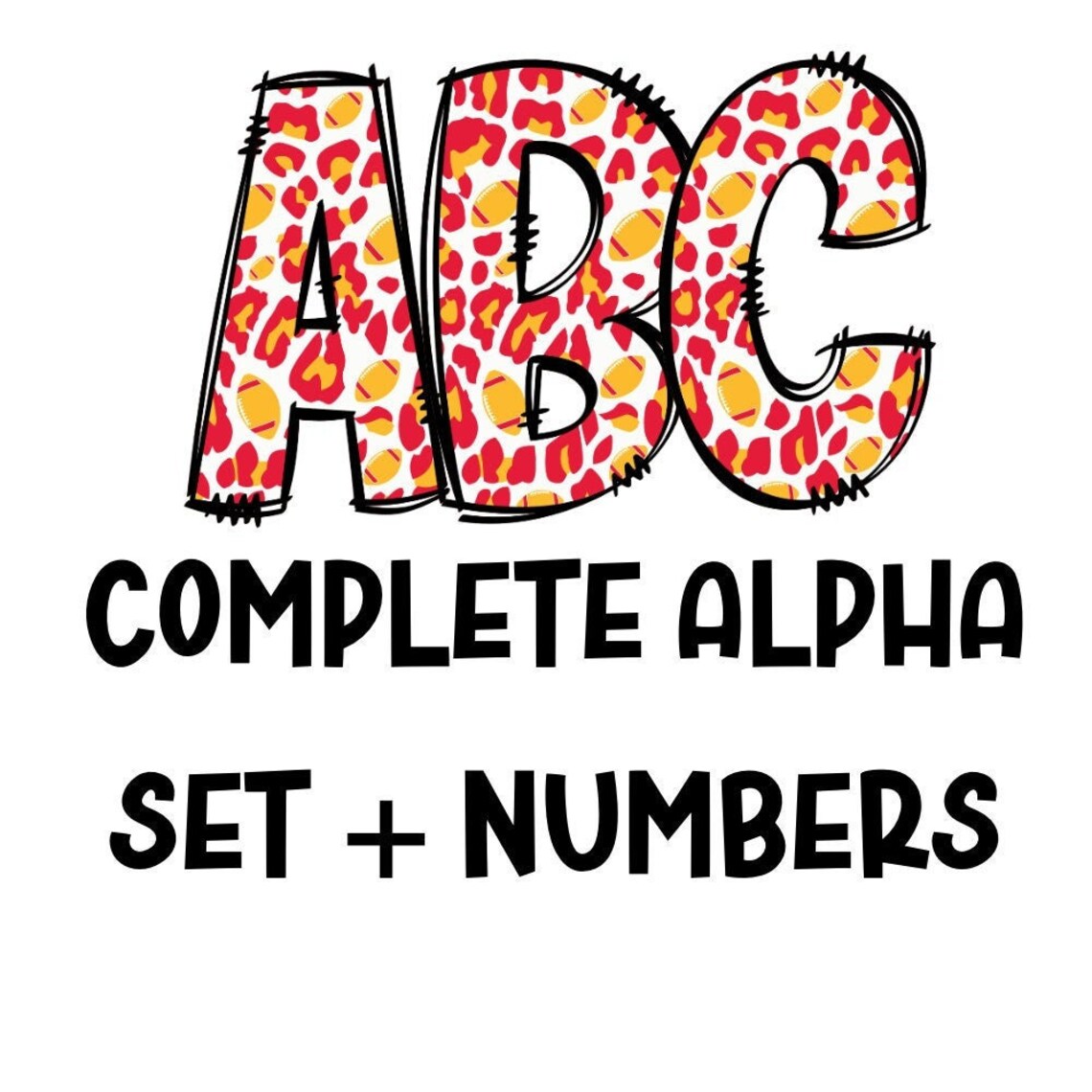 Red Gold Football Leopard Print Alpha Doodles | Doodle Letters ...