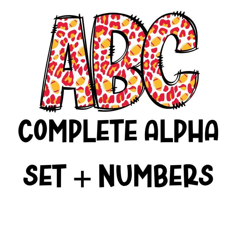 Red Gold Football Leopard Print Alpha Doodles | Doodle Letters ...