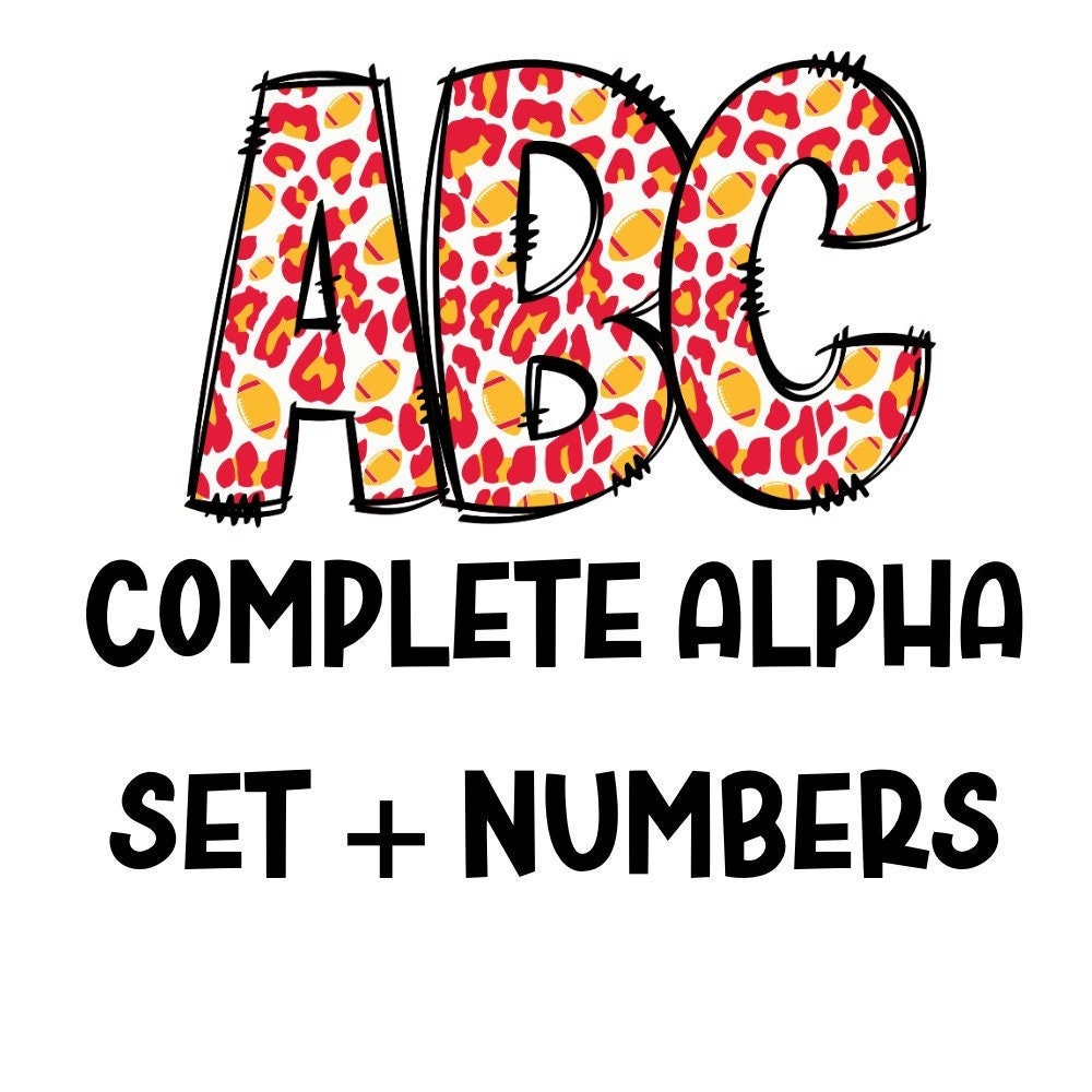 Red Gold Football Leopard Print Alpha Doodles | Doodle Letters ...