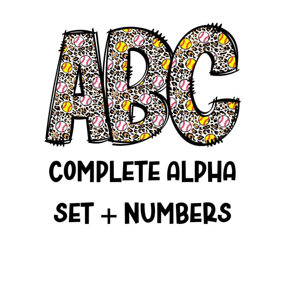 Baseball Softball Leopard Print Alpha Doodles | Doodle Letters ...