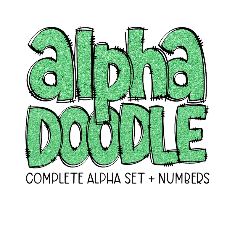 Green Glitter Alpha Doodles | Doodle Letters | Lowercase, Numbers ...