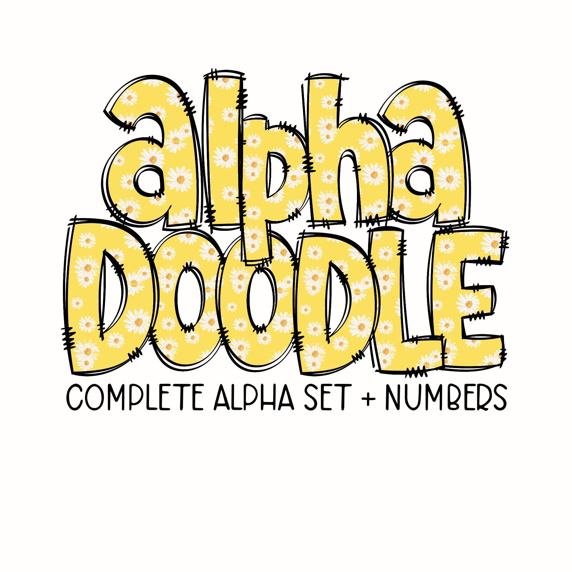 Yellow Daisies Alpha Doodles | Doodle Letters | Lowercase, Numbers ...