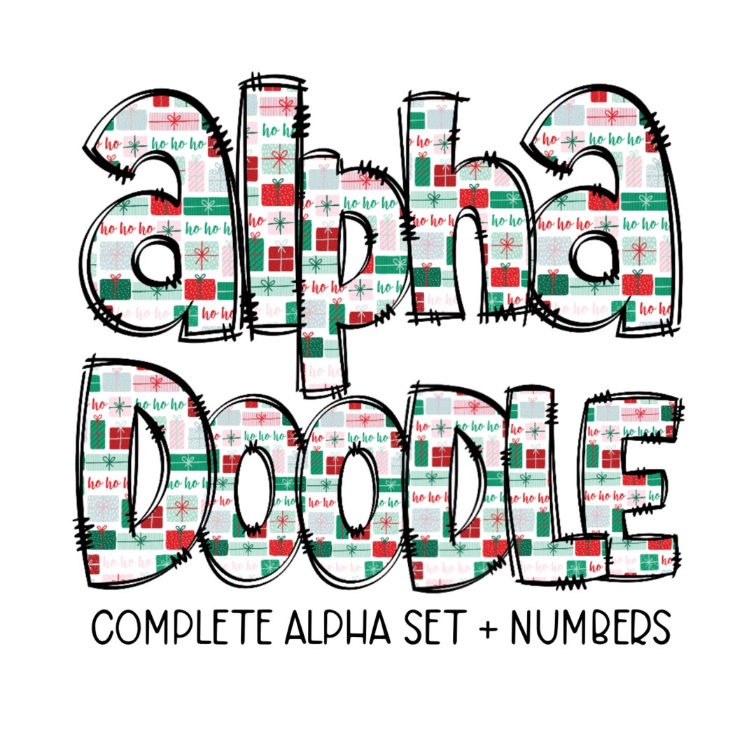 Christmas Presents Alpha Doodles | Doodle Letters | Lowercase, Numbers ...
